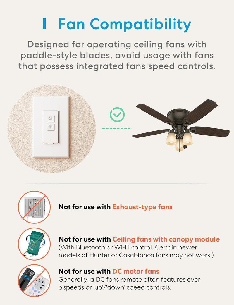 Meross Wi-Fi Smart Fan and Light Wall Switch, MFC100HK (US/CA Version ...